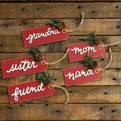 5/Set Layered Red Wood Name Gift Tags – Primitive Renditions