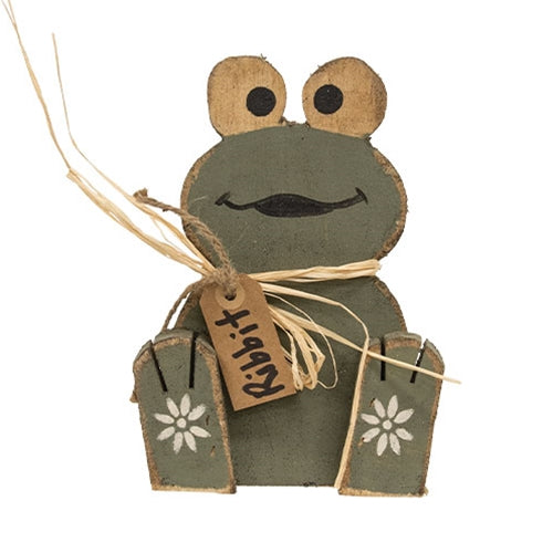 Rustic Wood Sitting Baby Frog w/"Ribbit" Tag – Primitive Renditions