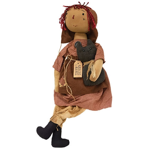Gracie Doll w/Mabel the Cat – Primitive Renditions