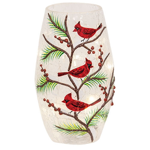 Light Up Crackled Cardinal Trio on Branches Vase – Primitive Renditions