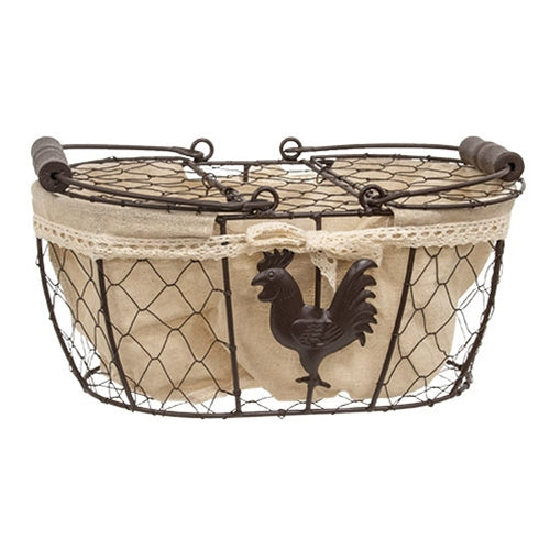 Fabric Lined Chicken Wire Rooster Picnic Basket – Primitive Renditions