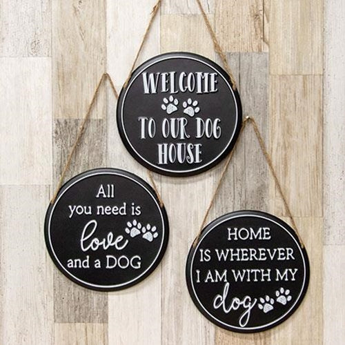 Embossed Round Metal Dog Sign 3 Asstd. – Primitive Renditions