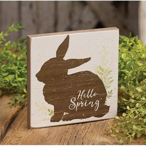 Hello Spring Bunny Silhouette Block Sign – Primitive Renditions