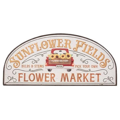 Sunflower Fields Distressed Metal Arch Sign – Primitive Renditions