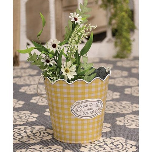 Fresh Garden Flowers Yellow Gingham Bucket – Primitive Renditions