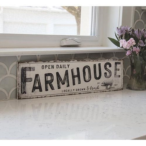 Open Daily Farmhouse Distressed Metal Sign – Primitive Renditions