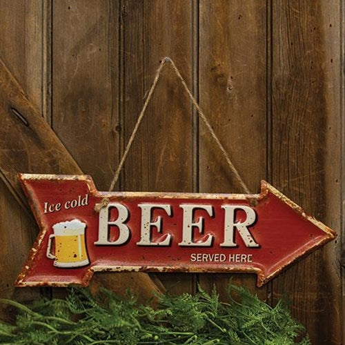 Ice Cold Beer Served Here Hanging Metal Sign – Primitive Renditions