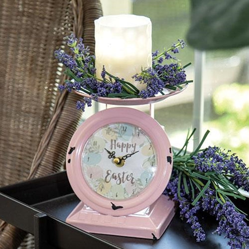 Vintage Happy Easter Pink Old Town Scale Clock – Primitive Renditions