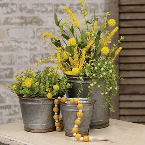 3/Set Distressed Metal Planter Buckets – Primitive Renditions
