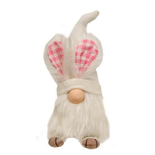 White Gnome Bunny w/Gingham Ears – Primitive Renditions